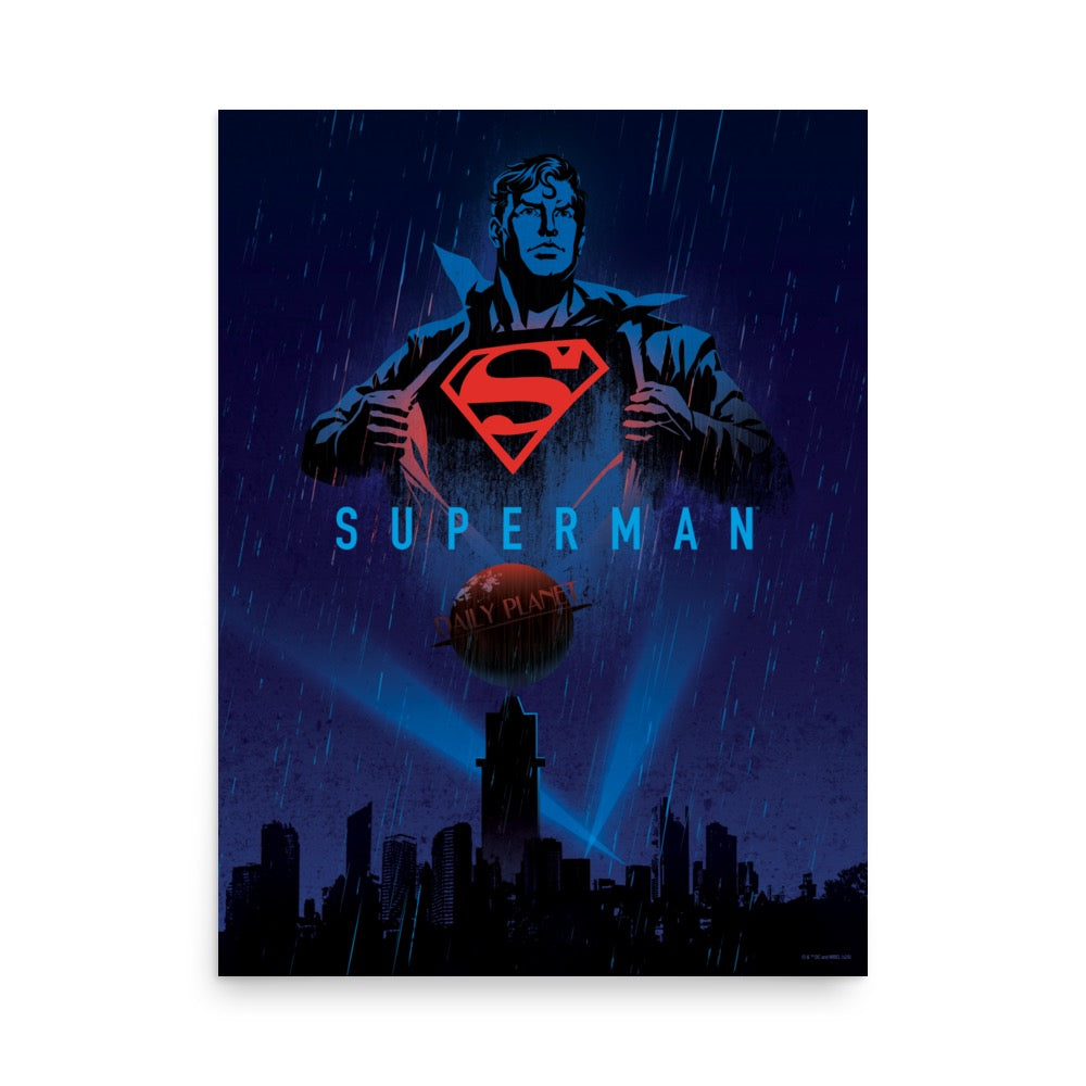 Superman Rainy Metropolis Matte Poster